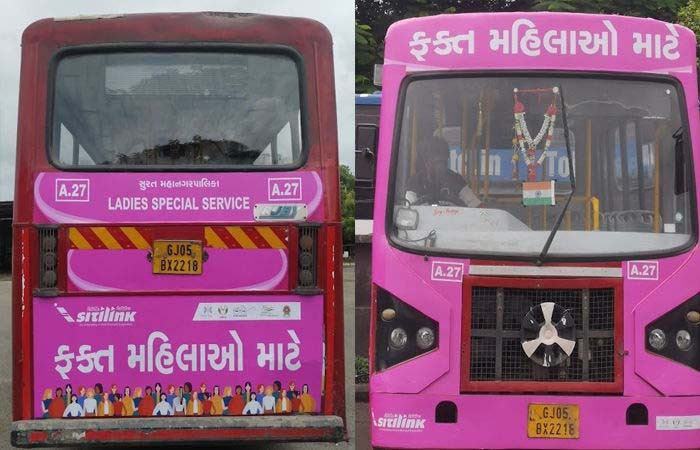 Surat Municipal Corporation Launches Women-Exclusive Pink Bus Service ...